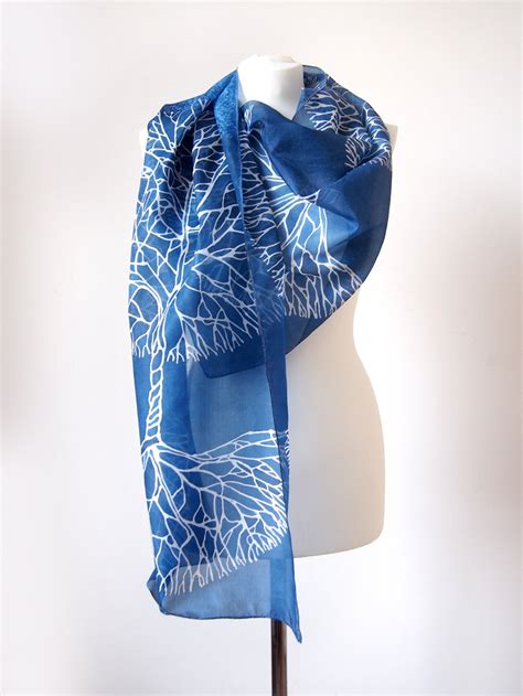 Tree Of Life Scarf Blue Scarf Navy Scarves Snow Scarf Etsy