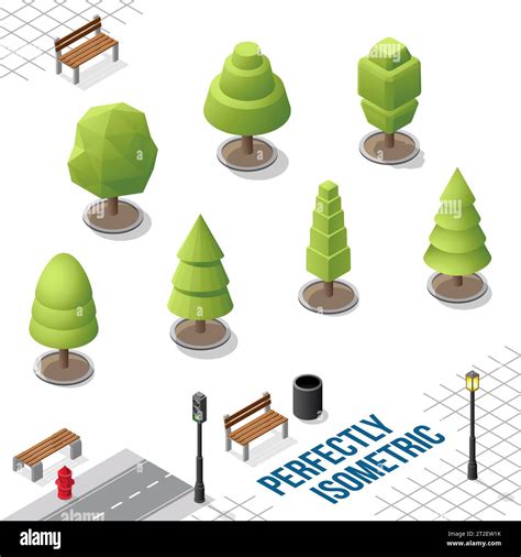 Isometric Trees Set Isolated On A White Background Stock Vector Image Art Alamy