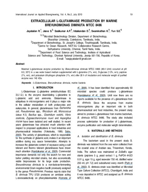 Pdf Extracellular L Glutaminase Production By Marine Bacteria