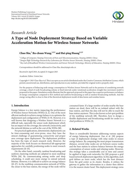 Pdf A Type Of Node Deployment Strategy Based On Variable Acceleration