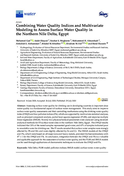 Pdf Combining Water Quality Indices And Multivariate Modeling To