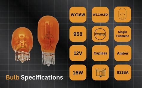 Tek Automotive 958 WY16W Amber Car Light Bulbs, Orange Indicator Bulbs ...