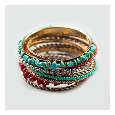 Turquoise And Coral Bead Bangle Bracelet Set