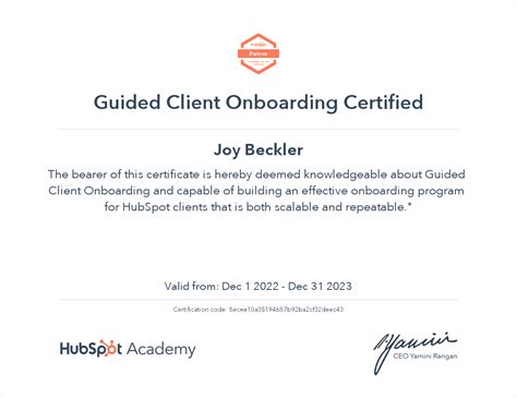 Hubspot Academy Guided Client Onboarding Certification