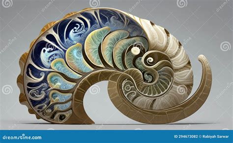 An Amazing Fibonacci Pattern In A Nautilus Shell Stock Illustration