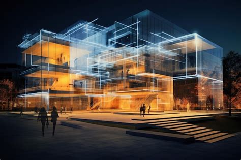 Glass Abstract A Architecture Building At Night With Lights On It The Concept Of Artificial