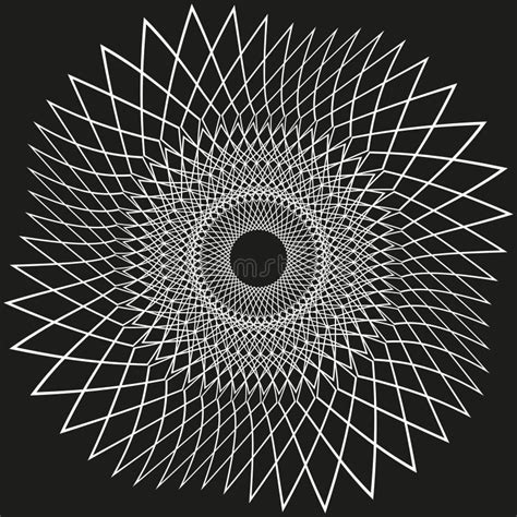Circular Grid Symmetry Abstract Net Vector White Lines Design Black Background Pattern Stock