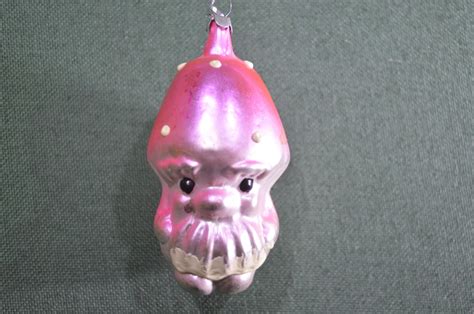 Купить Елочная стеклянная игрушка Гриб Мухомор розовый дед лесовик Стекло подвес СССР в