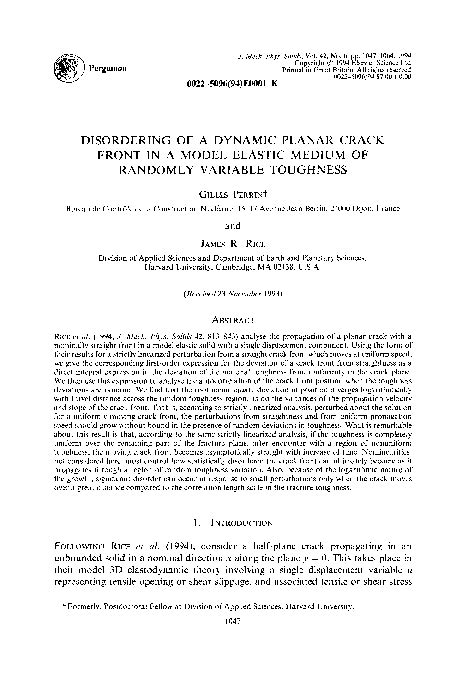Pdf Disordering Of A Dynamic Planar Crack Front In A Model Elastic Medium Of Randomly Variable