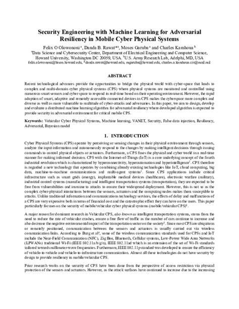 Pdf Security Engineering With Machine Learning For Adversarial Resiliency In Cyber Physical