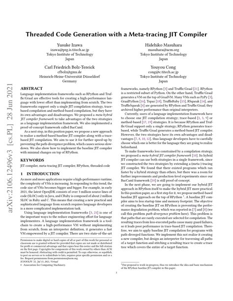 Pdf Threaded Code Generation With A Meta Tracing Jit Compiler