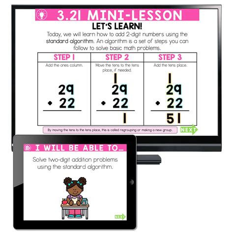 Lucky To Learn Math Lesson 321 Standard Algorithm Addition Teaching Slides Lucky Little