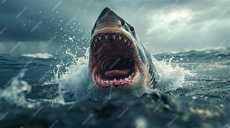 Premium Photo Closeup Of A Shark With Its Mouth Wide Open Ready To Attack With Its Sharp Teeth