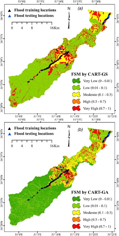 Flood Susceptibility Maps By The A Cart Gs Model And B Cart Ga Model Download Scientific