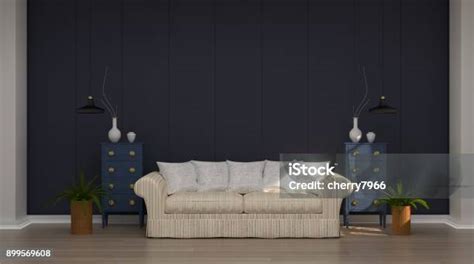현대 거실 소파와 흰색 회색 벽 램프 및 찬 3d 렌더링 세기 룸 인테리어 나무 바닥 중순 현대 빈티지 빈 벽 앞 선반 0명에