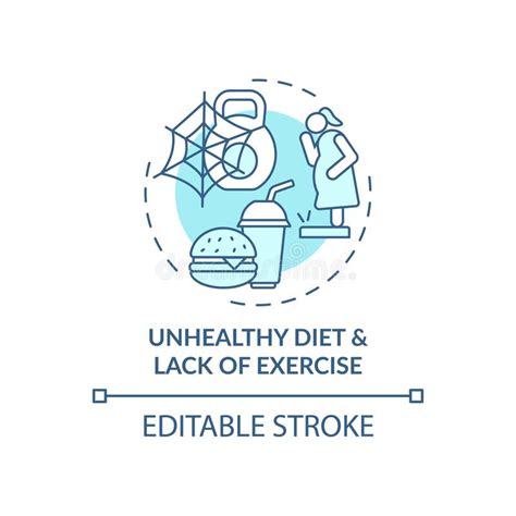 Unhealthy Diet And Lack Of Exercise Blue Concept Icon Stock Vector