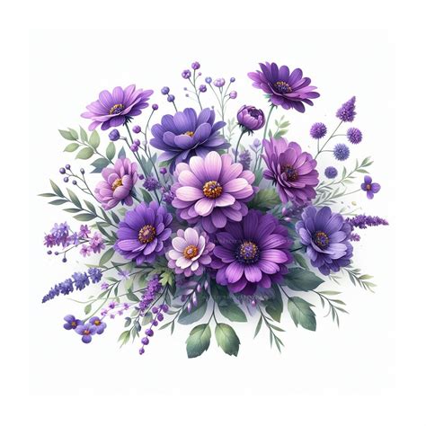 14 Purple Flowers Bouquet Clipart Violet Floral Printable Watercolor