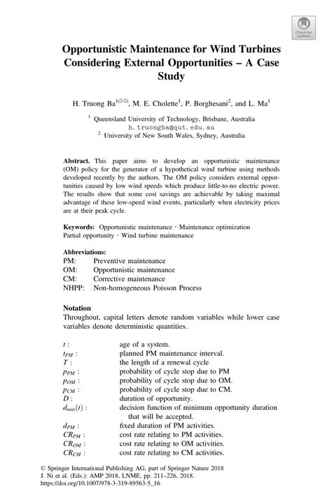 Pdf Opportunistic Maintenance For Wind Turbines Considering External