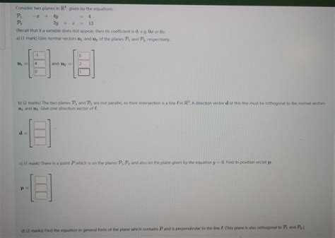 solved consider two planes in r given by the equations p1