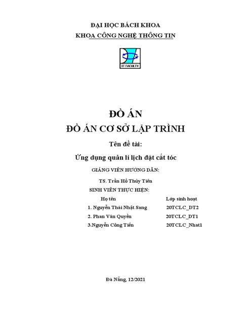 Đồ Án Cơ Sở Lập Trình Tên đề Tài Ứng Dụng Quản Lí Lịch đặt Cắt Tóc Pdf