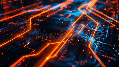 Futuristic Digital Circuit Board With Glowing Lines And Particles Advanced Tech Concept Stock