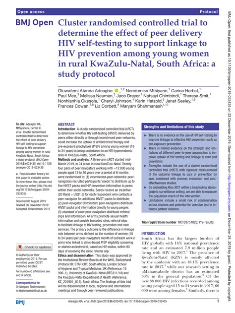 Pdf Cluster Randomised Controlled Trial To Determine The Effect Of