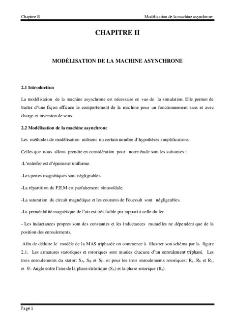 Pdf Chapitre Ii Modélisation De La Machine Asynchrone Chapitre Ii