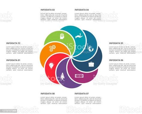 그래프 8단계 옵션 부품 또는 프로세스가 있는 다이어그램의 원 요소입니다 인포그래픽 프레젠테이션을 위한 템플릿입니다 0명에 대한 스톡 벡터 아트 및 기타 이미지 Istock