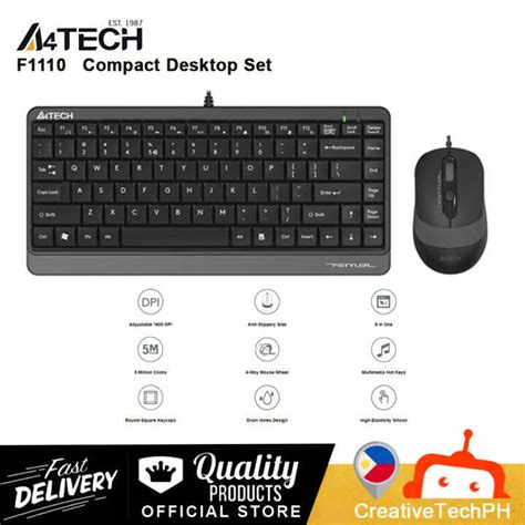 A4tech F1110 Compact Desktop Set Mouse And Keyboard Combo Black