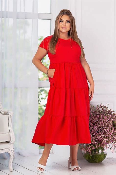 Червона сукня міді батал — ціна 950 грн у каталозі Сукні міді Купити