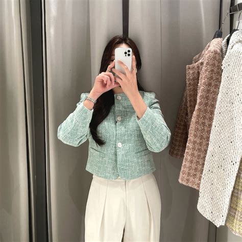 자라 Zara 여성 봄 트위드 자켓 크롭 스트럭처 블레이저 S 사이즈 피팅 후기 네이버 블로그