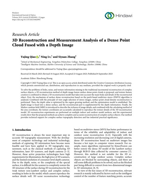 pdf 3d reconstruction and measurement analysis of a dense point cloud