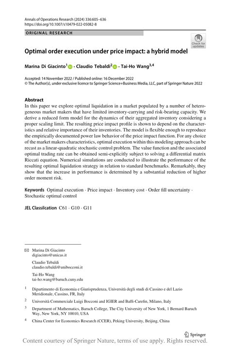Optimal Order Execution Under Price Impact A Hybrid Model Request Pdf