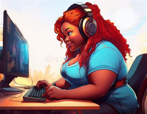 Woman Playing Video Games And Coding Software In Anime Style