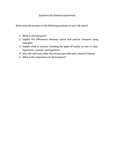 Questions For Osmosis Experiment Pdf