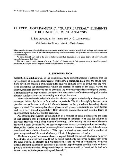Pdf Curved Isoparametric “quadrilateral” Elements For Finite