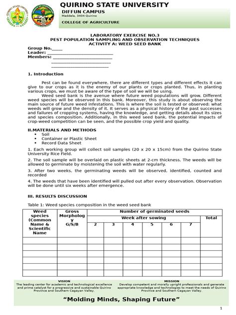 Lab Activity Pest And Diseases Sampling Pdf Weed Pest Organism