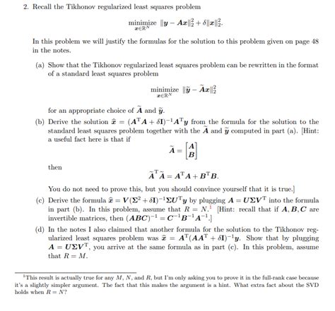 2 recall the tikhonov regularized least squares
