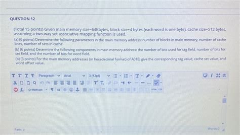 solved question 12 total 15 points given main memory