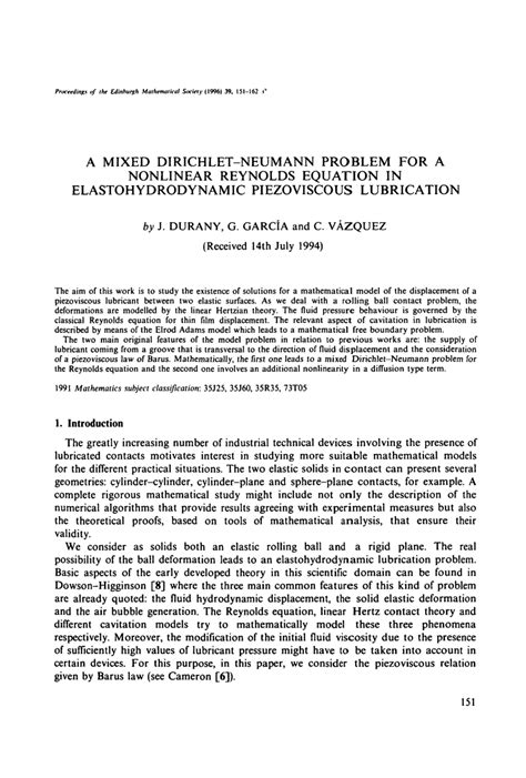 Pdf A Mixed Dirichlet Neumann Problem For A Nonlinear Reynolds