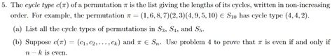 solved 5 the cycle type c r of a permutation t is the list giving