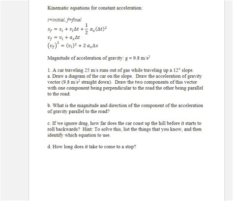 Solved Kinematic Equations For Constant Acceleration I Chegg