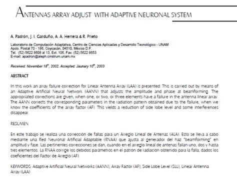 PDF Antennas Array Adjust With Adaptive Neuronal System