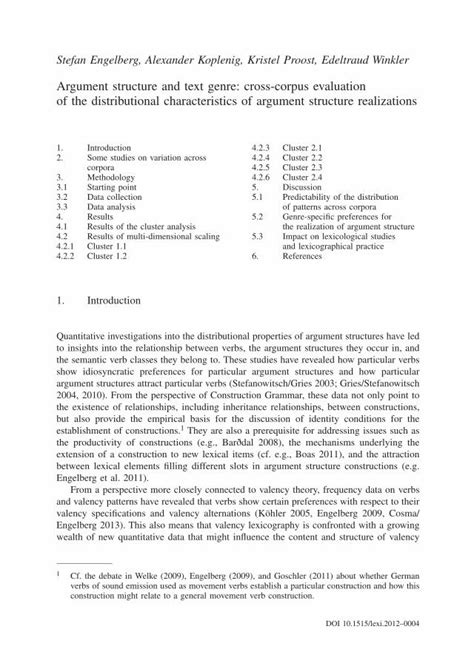 Pdf Argument Structure And Text Genre Cross Corpus · Argument