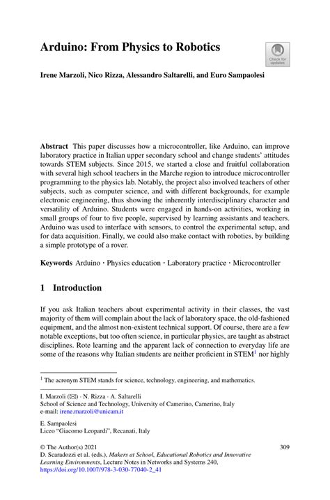Pdf Arduino From Physics To Robotics