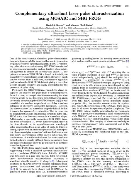 Pdf Complimentary Ultrashort Laser Pulse Characterization Using Shg Frog And Mosaic
