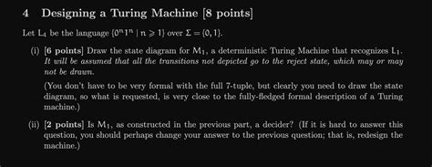 Solved 4 Designing A Turing Machine 8 Points Let L4 Be The