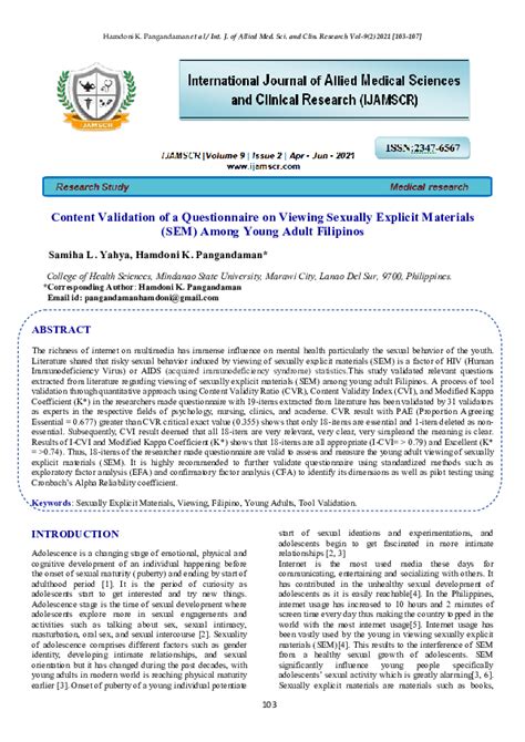 Pdf Content Validation Of A Questionnaire On Viewing Sexually Explicit Materials Sem Among