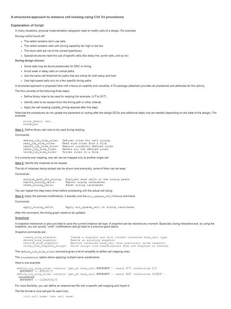 A Structured Approach To Instance Cell Resizing Using Cui Tcl