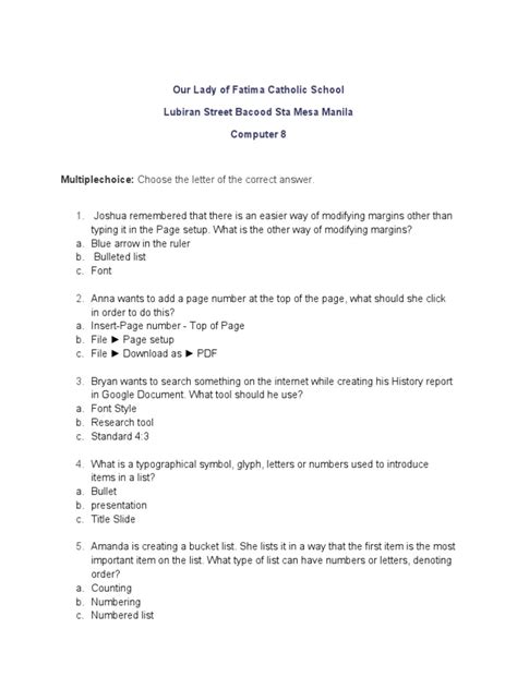 Computer 8 1st Summative Exam Pdf Arial Typefaces